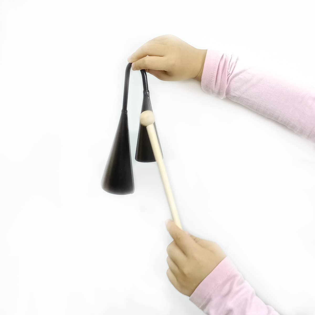 LOONELO Agogo Bells,Traditional Style Handheld Musical Instrument Steel Agogo Bells with Wood Strikers (Black-Small)