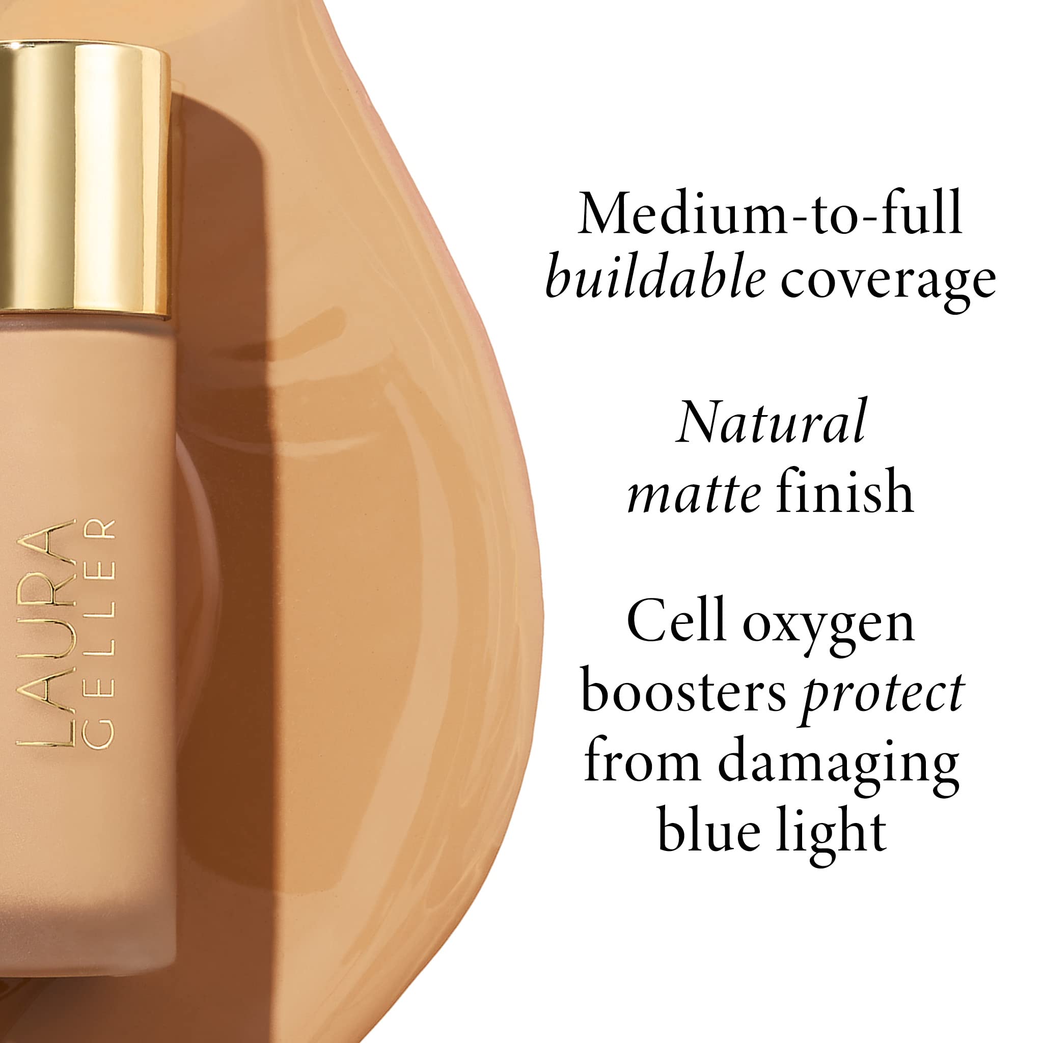LAURA GELLER Double Take Liquid Foundation, Deep - Medium to Full Coverage - Natural Matte Finish & Foundation Makeup Brush Kit (2 PC)