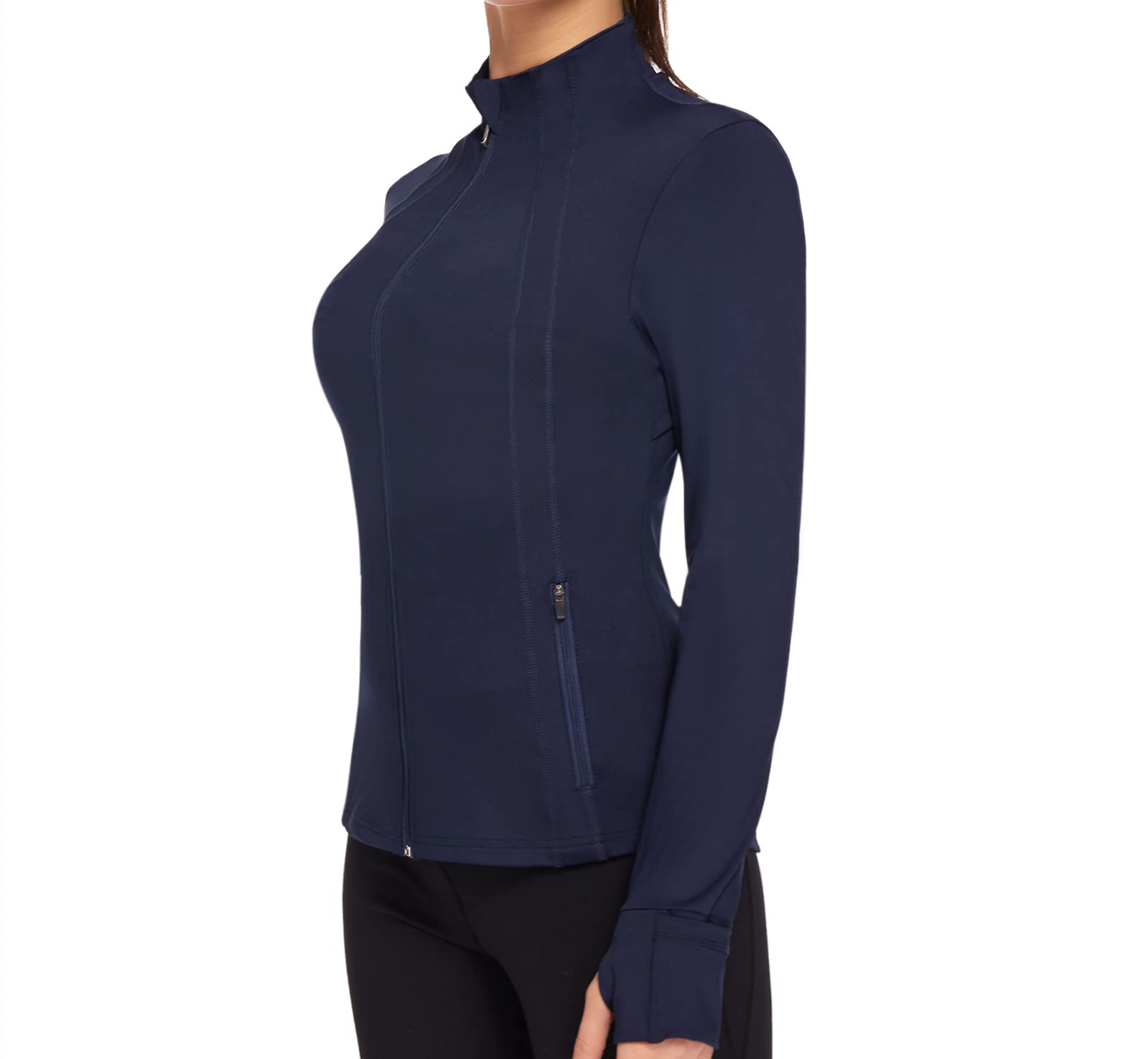 Mokermi Workout Jackets for Women, Full Zip Slim Fit Lightweight Athletic Running Sports Track Jacket with Pockets