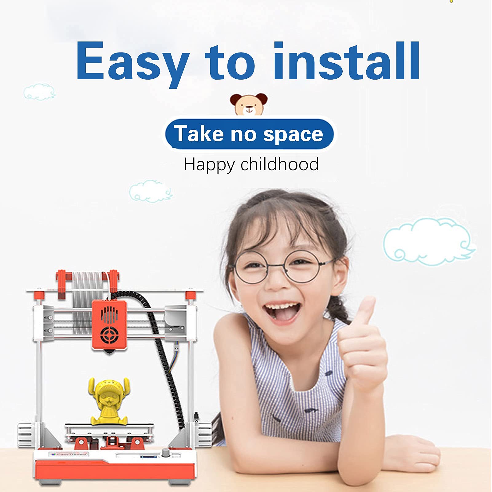 Jadeshay K2 Mini 3D Printer, with Free Test PLA Filament Magnetic Removable Plate USB Cable TF Card for Beginners, Kids, Teens