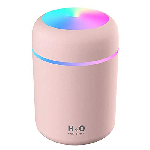 Kamon 300ml Mini Ultrasonic Cool Mist Humidifier, 7 Color LED Night Light, 2 Mist Mode, Auto Shut-Off for Car, Home, Office, Travel (Pink)