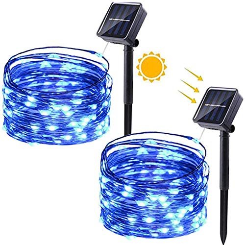 Jnaurb Solar String Lights, 2 Pack 33ft 100 LED Solar Fairy Lights Outdoor, Waterproof Copper Wire 8 Modes Solar Powered Fairy Lights for Christmas, Garden, Yard, Party, Patio, Wedding(Blue)