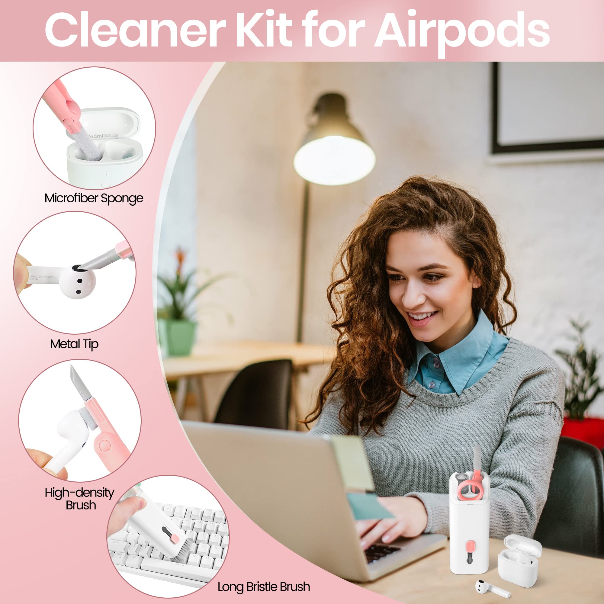 Laptop Screen Keyboard Earbud Cleaner Kit,Electronics Cleaning Tool for MacBook iPad iPhone Pro Cell Phone,airpod Cleaner kit,Computer Cleaning Tool Kit(Pink)