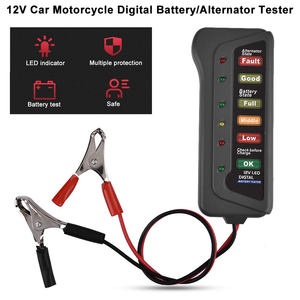 KIMISS Battery Tester, 12V LED Digital Car Motorcycle Battery Load Tester Analyzer Alternator Cranking Check Battery Condition and Alternator Charging