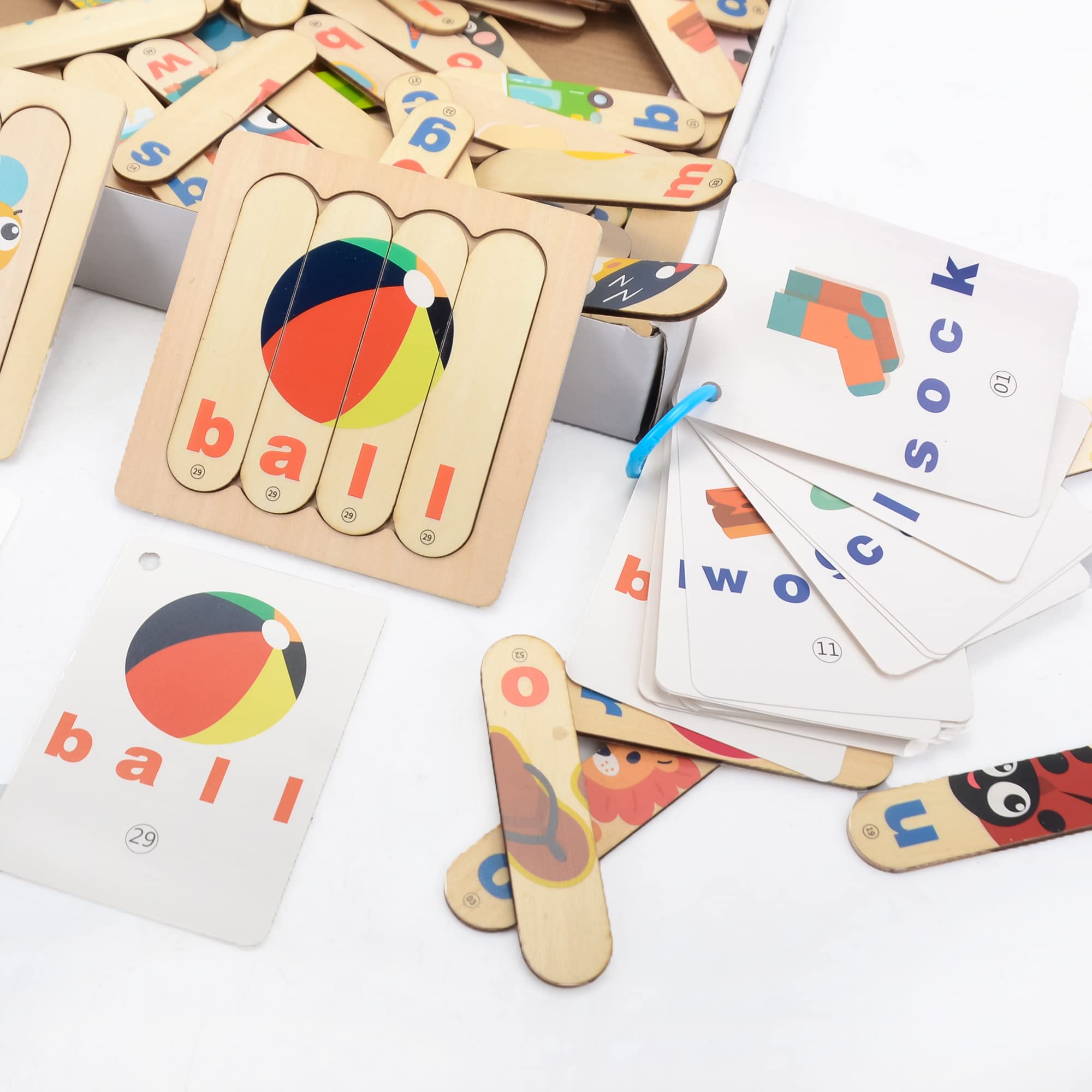 LUJCCHY Wooden Short Vowel Reading Letters Sorting Spelling Games, Sight Words Flashcards Alphabet Puzzle Montessori Educational Toy Gift for Kids 3 4 5 Years Old