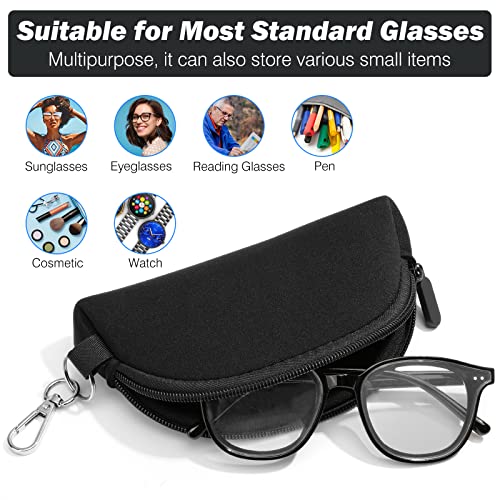 MoKo π΅πππππ Sunglass Case Portable Glasses Case, 3 Pack Zipper Eyeglass Case Lightweight Soft Sunglass Pouch with Keychain Hook Design for Outdoor Travelling, Black