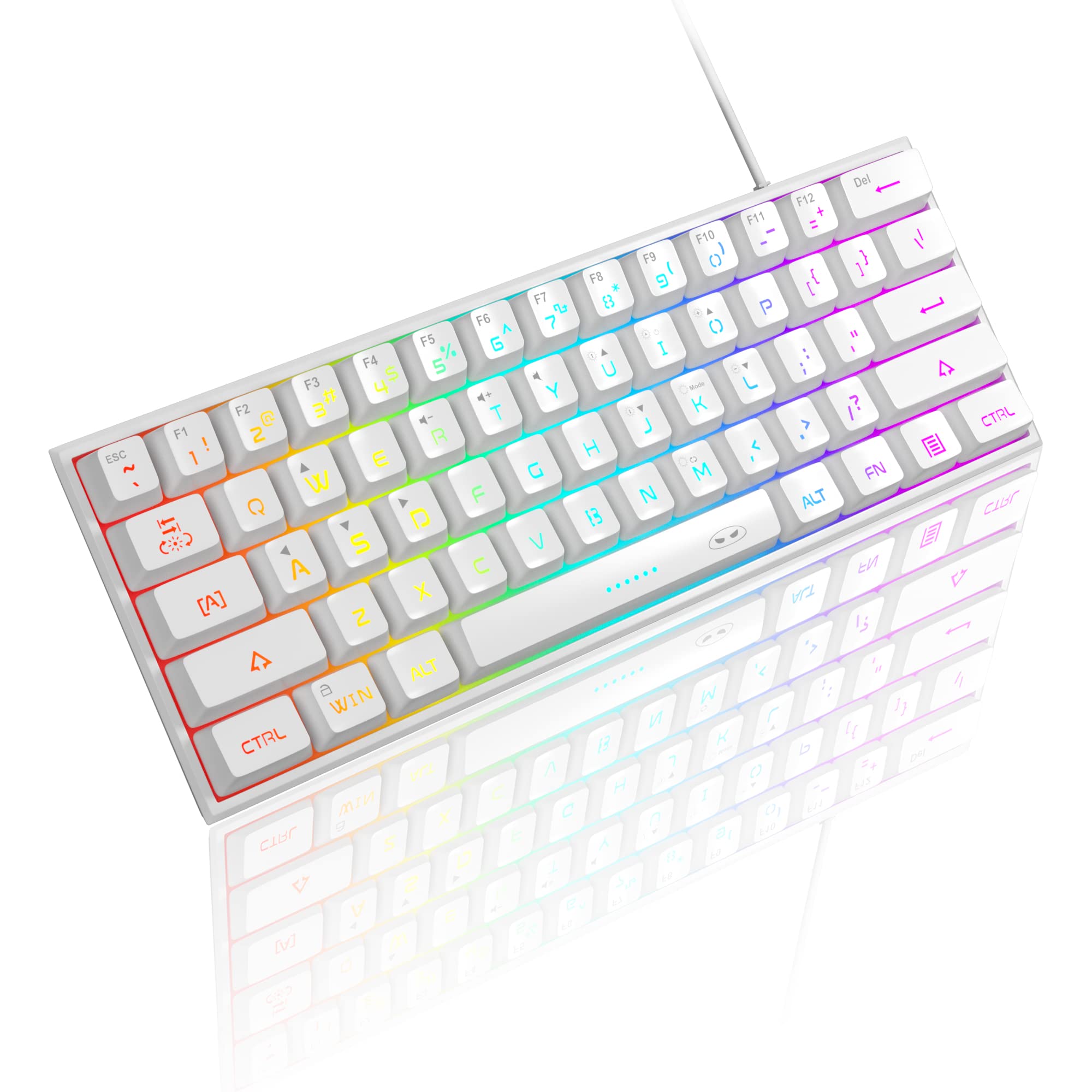 MageGee 60% Wired Gaming Keyboard, RGB Backlit Ultra-Compact Mini Keyboard, Waterproof 61 Keys Keycap Lettering Translucent Keyboard for PC/Mac Gamer, Typist, Easy to Carry on Business Trip(White)