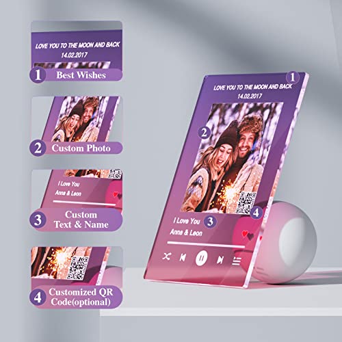 witfox Colorful Custom Spotify QR Code Plaque - Spotify Glass Art Personalized Acrylic Plaque with Video Any Song Music Link QR Code Customized Gifts for Couples