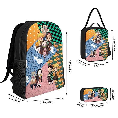 Kugahus Anime Backpacks Set,Cartoon Laptop Backpacks Teens Backpack Travel Bags Pencil Case Lunch Box (Cute)