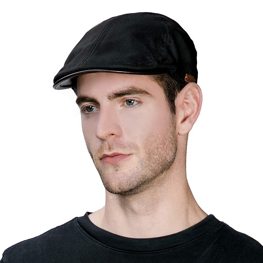 Jeff & Aimy Packable Cotton Flat Caps 1920s Gatsby Newsboy Driving Hunting Irish Cabbie Hat for Men Ivy Black Medium