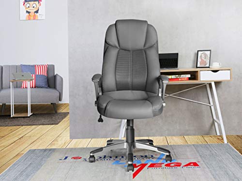 JJS High Back Swivel Executive Office Chair, Ergonomic Adjustable Home Computer Padded Leather Desk Chair with Wheels and arms Rest Back Lumbar Support, Gray