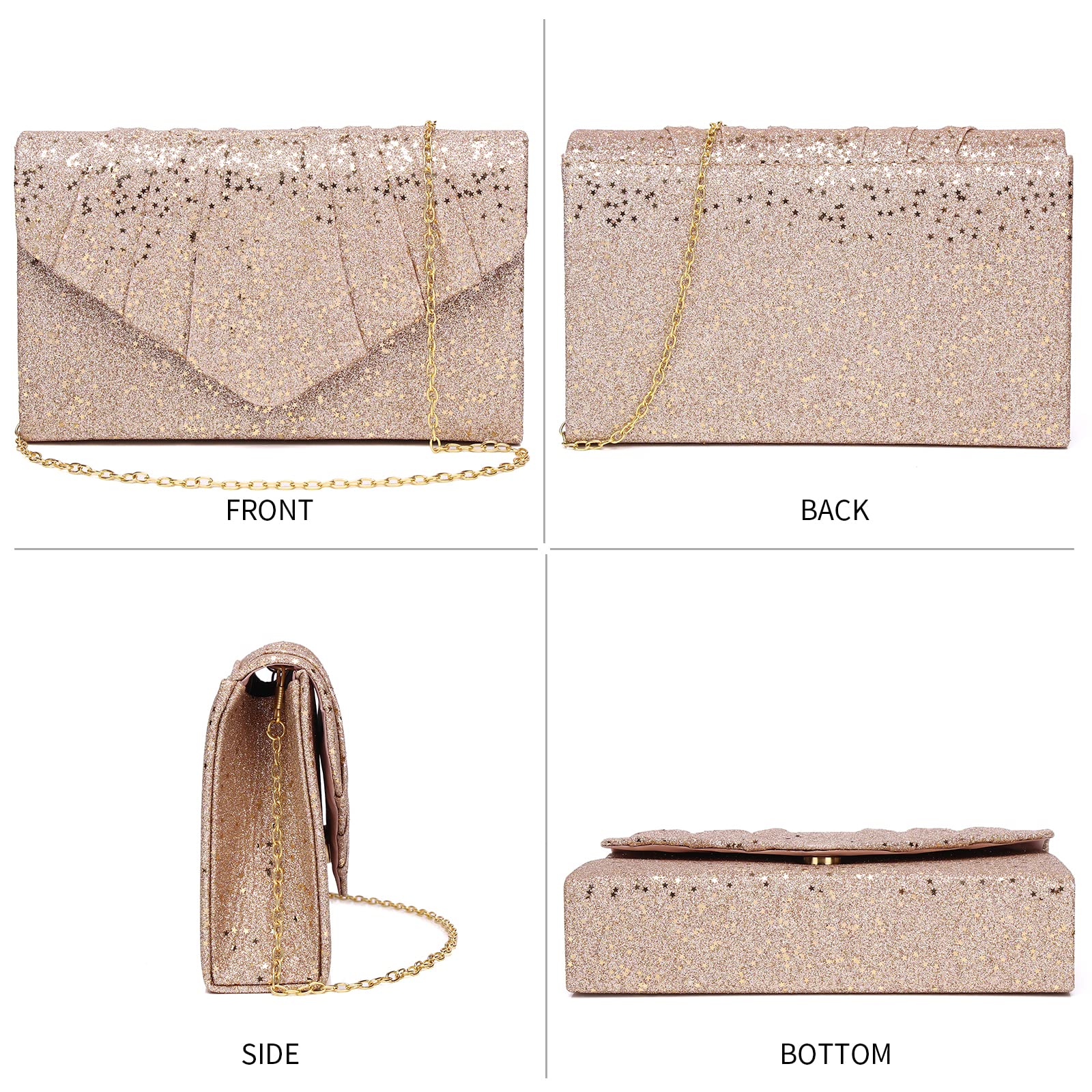 Labair Clutch Purses for Women Glitter Sparkly Evening Bag Wedding Prom Formal Handbag,Champagne.
