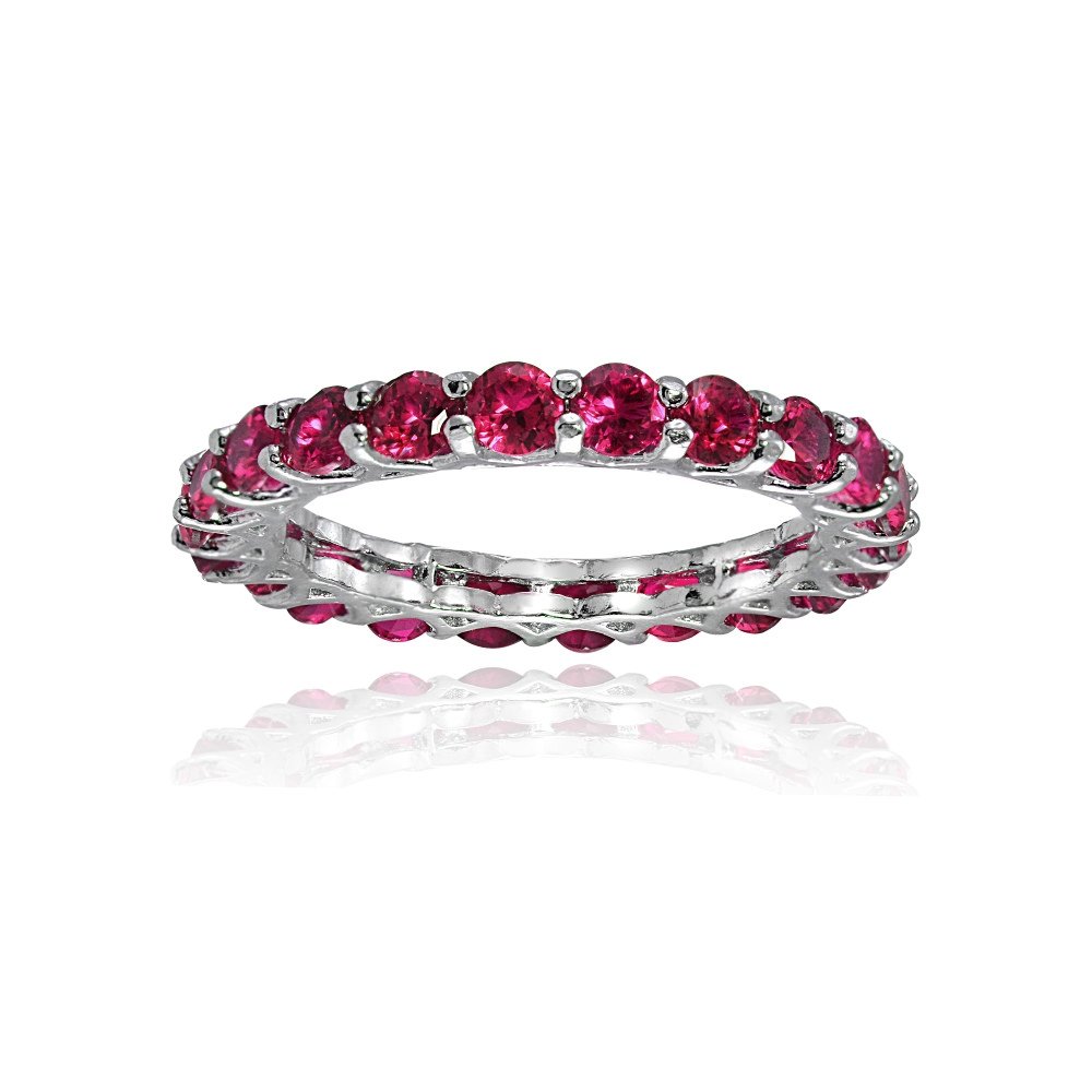 Ice Gems Sterling Silver Created Ruby 3mm Round-cut Eternity Band Ring, Size 10