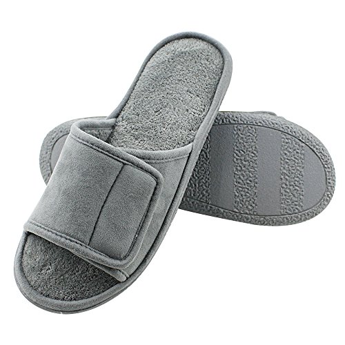 Magtoe House Slippers for Men Open Toe Slippers - Mens Adjustable Closure Strap Slippers Home Indoor Slides Slippers Shoes Memory Foam Summer Micro Suede Slippers, Grey, X-Large(13-14)