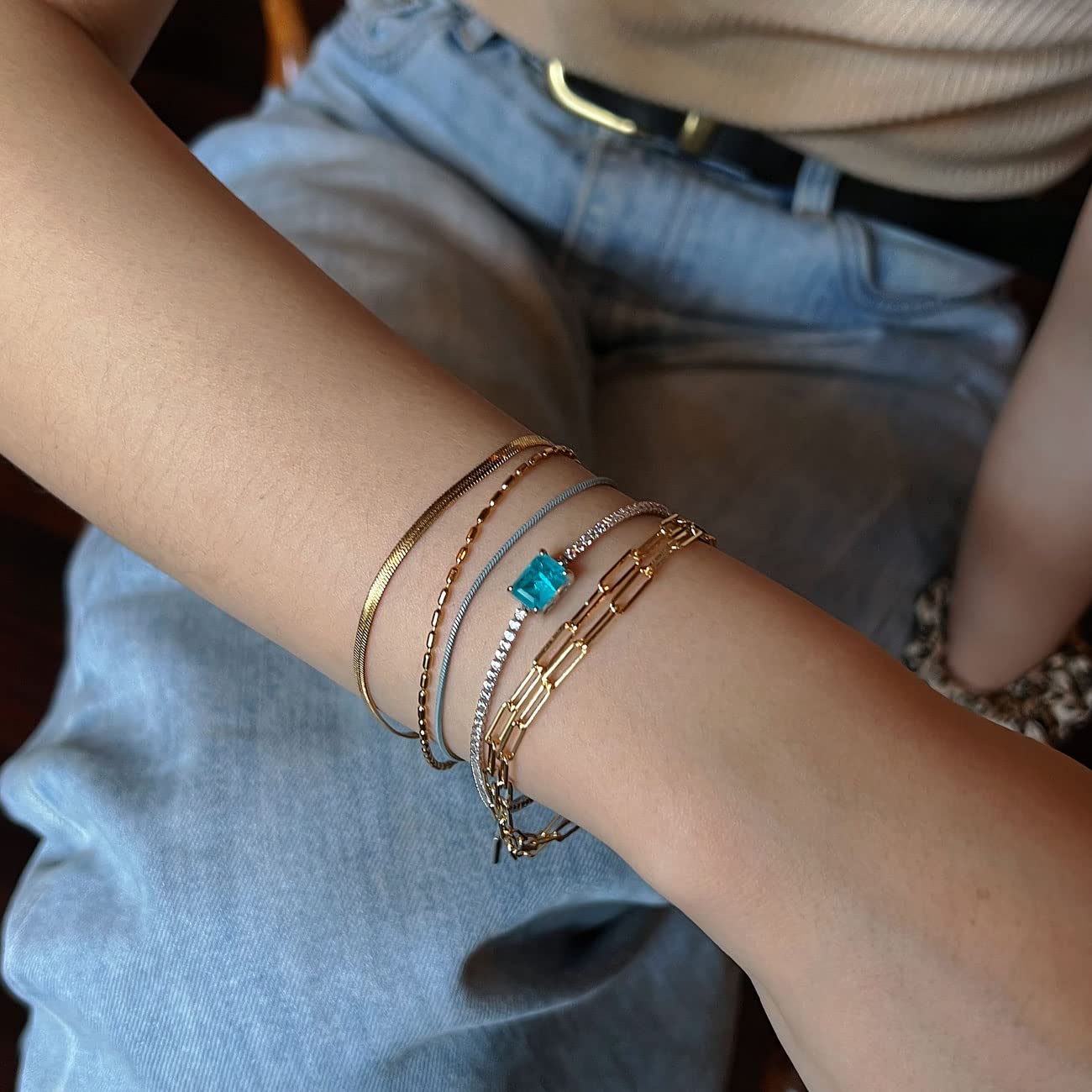 Michooyel S925 Paraiba Bracelet Cubic Zirconia Sterling Silver Charm Link Bracelet for Women