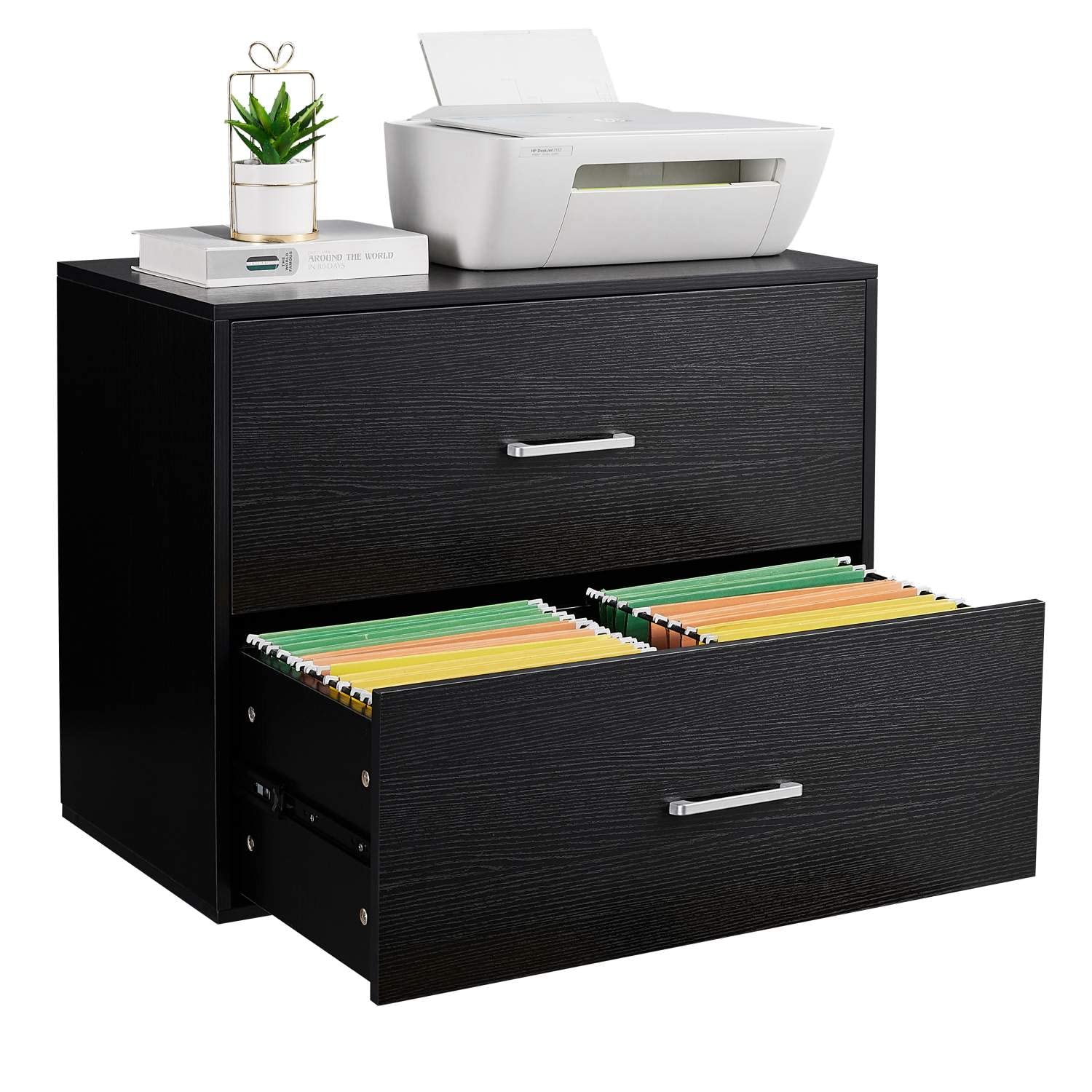 LUCYPAL Wooden lateral File cabinets with 2 Drawer,Multi-Function Large Filing Cabinets with Sliver Handle,Storage File Cabinet for Home Office,Black…