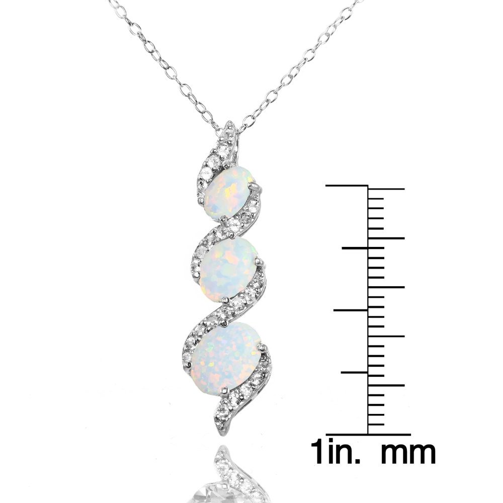 Ice Gems Sterling Silver Simulated White Opal and White Topaz Oval S Design Three-Stone Journey Necklace