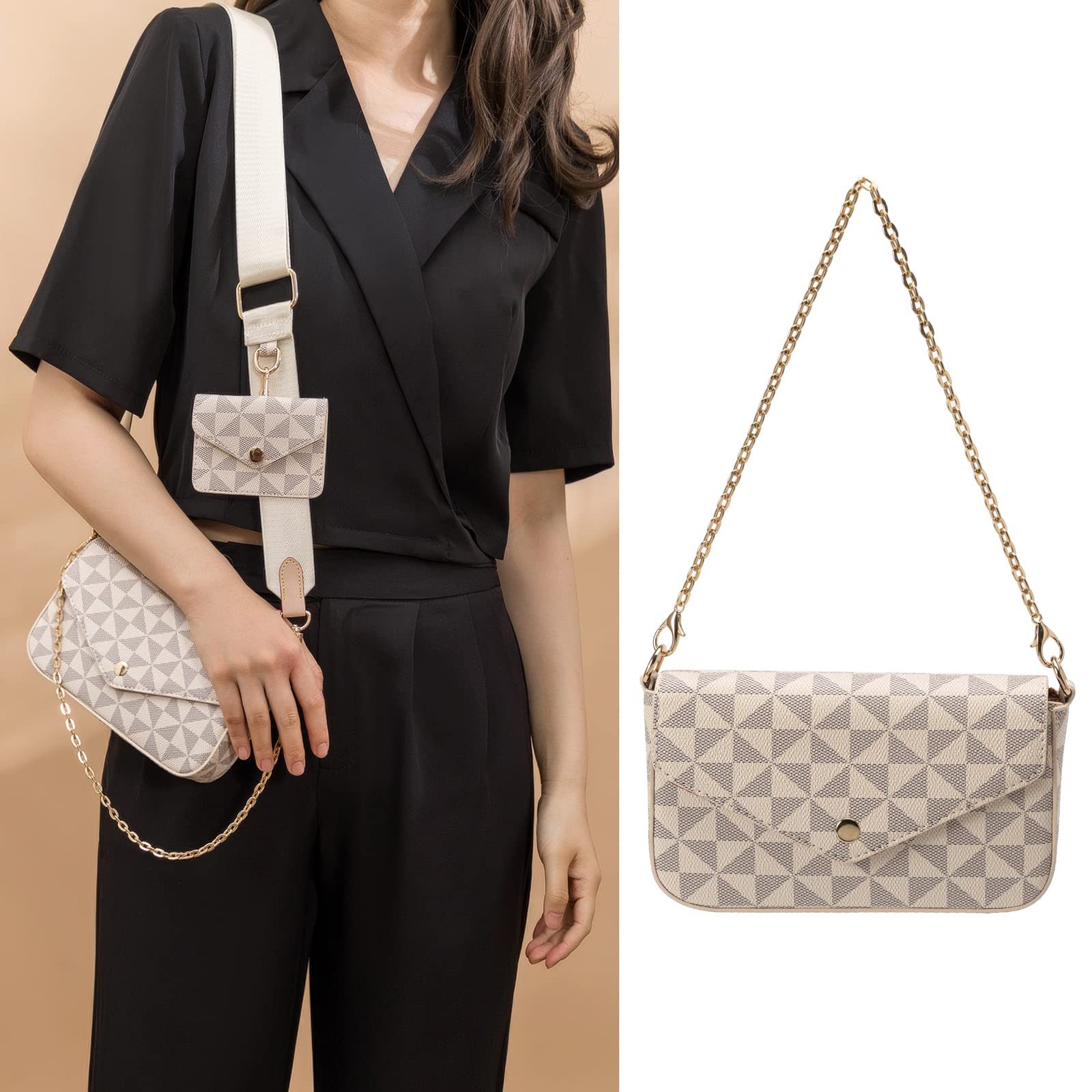 Lacel Urwebin Small Crossbody Bags for Women Stylish Designer Purses White Messenger Bags Coin Purse including 2 Size Bag