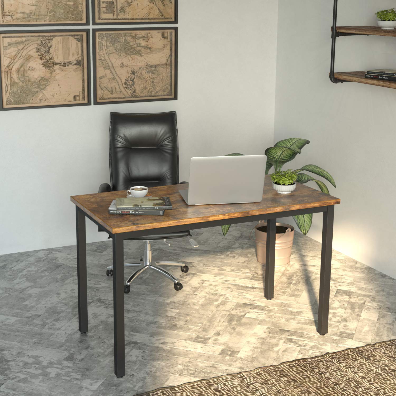 IRONCK Computer Desk, 47" Office Desk with 0.7" Thicker Tabletop, 1.6" Sturdy Metal Frame, Simple Study Table, Industrial Style Writing Study Table for Home Office
