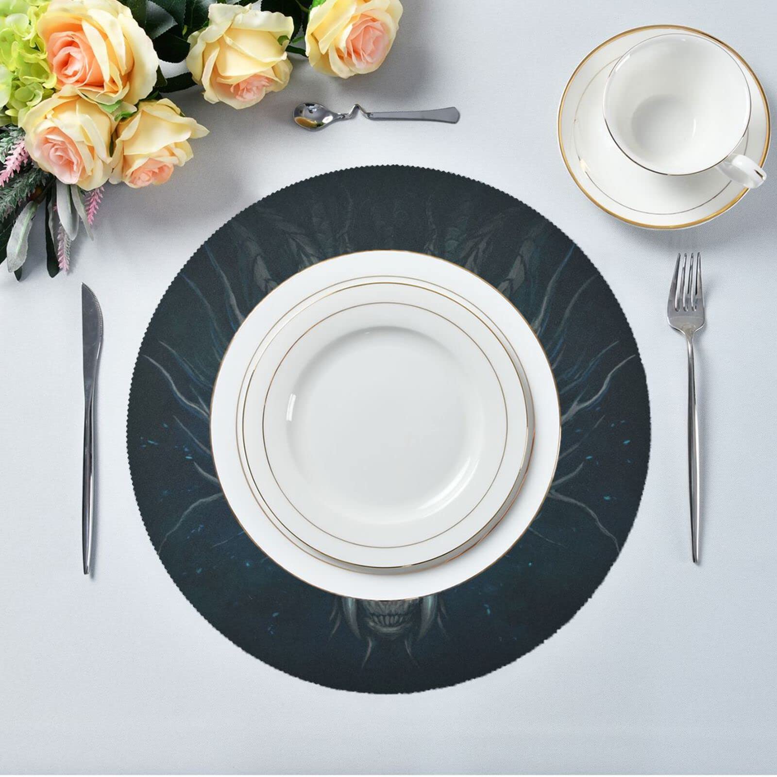 Kigai Round Placemats for Dining Table Set of 4, Grey Dragon Non-Slip Washable Table Mats Kitchen Heat Resistant Place Mats for Outdoor Indoor Table Decoration