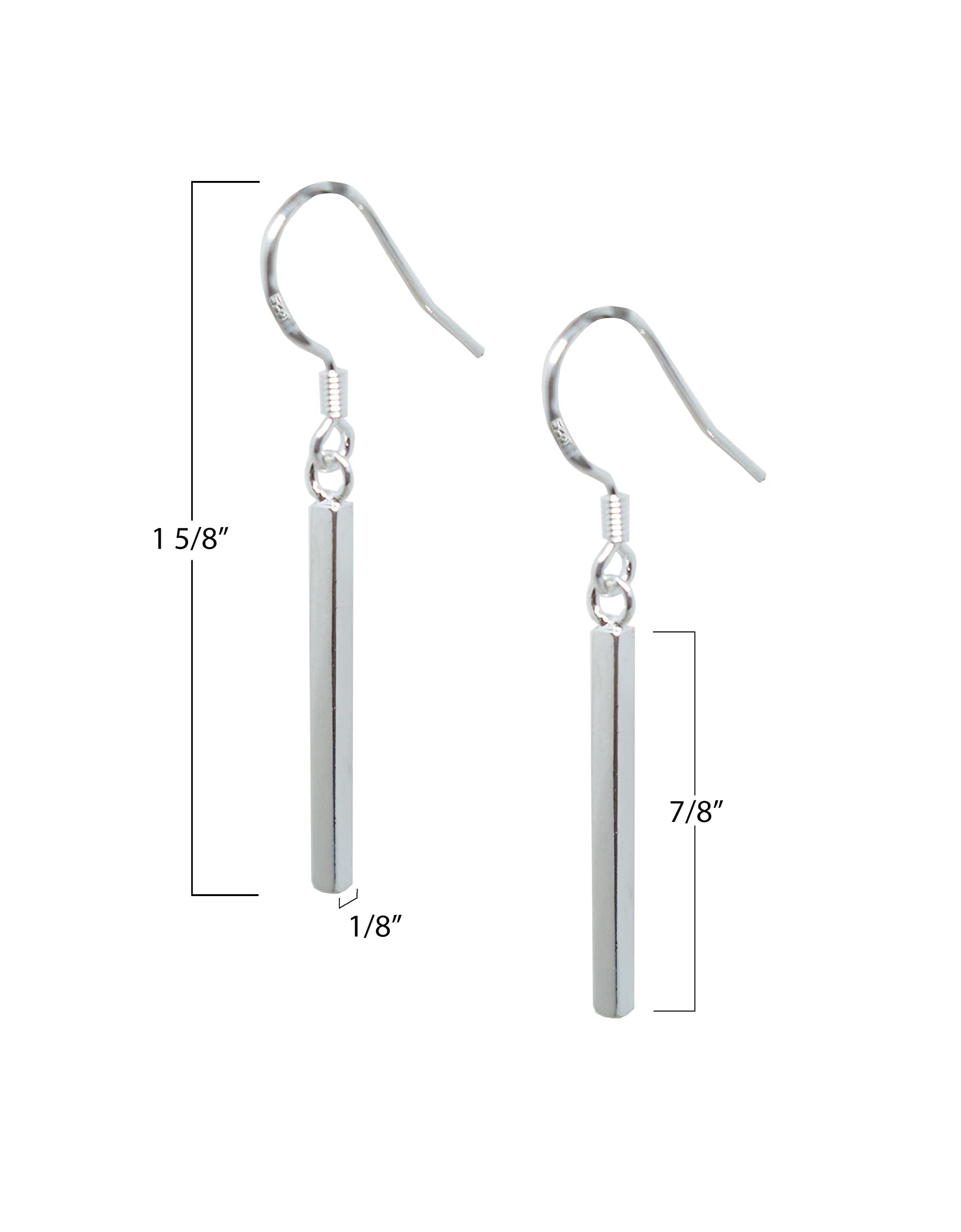 Lx3 Sterling Silver Bar Drop Earrings, Solid 925 Sterling Silver Bar Dangle Earrings for Women, Teen Girls. Minimalist Dangle Earrings