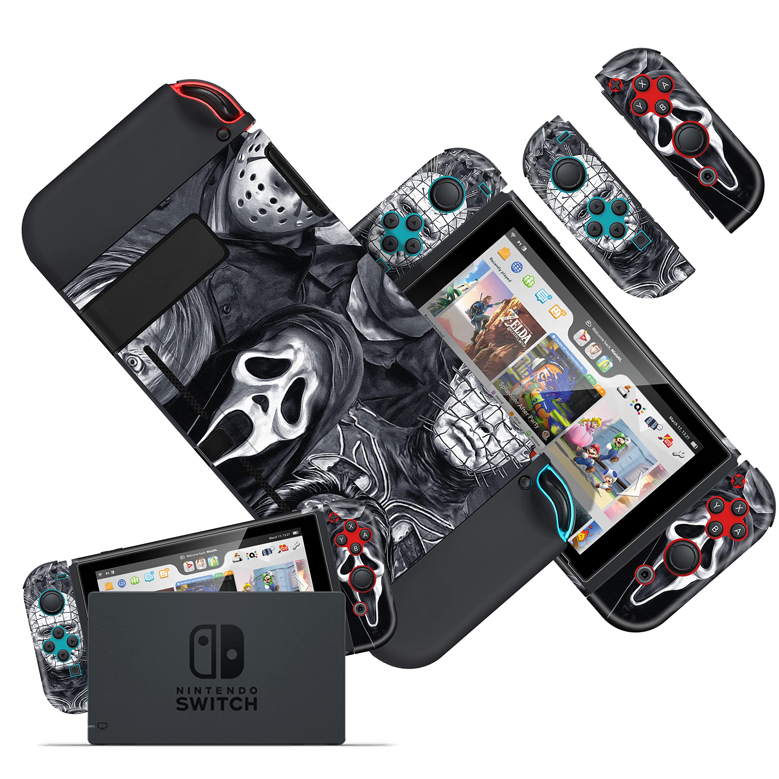 Oqplog Ghost Case for Nintendo Switch Cool Themed Skeleton Skull Fun Funny Character Fashion Scratch Resistant Cases Hard Shell Cover for Girls Kids Boys Men for Switch,BW