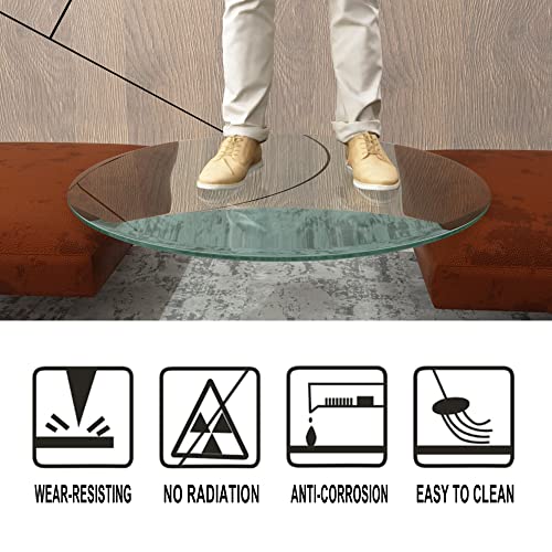 Wlvos 40" Inch Round Tempered Glass Table Top Clear Glass 1/2" Inch Thick Beveled Polished Edge