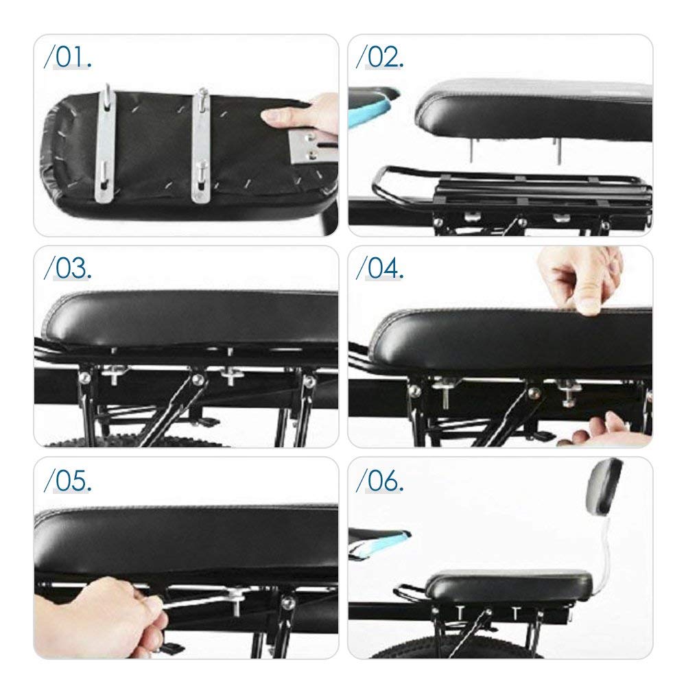LIBRNTY Bicycle Rear Back Seat Cushion Footrest Set,MTB PU Leather Soft Cushion Rear Rack Seat Children Seat with Back Rest,Soft Thick Sponge Backrest Safe Comfortable,Including Cushion and Backrest