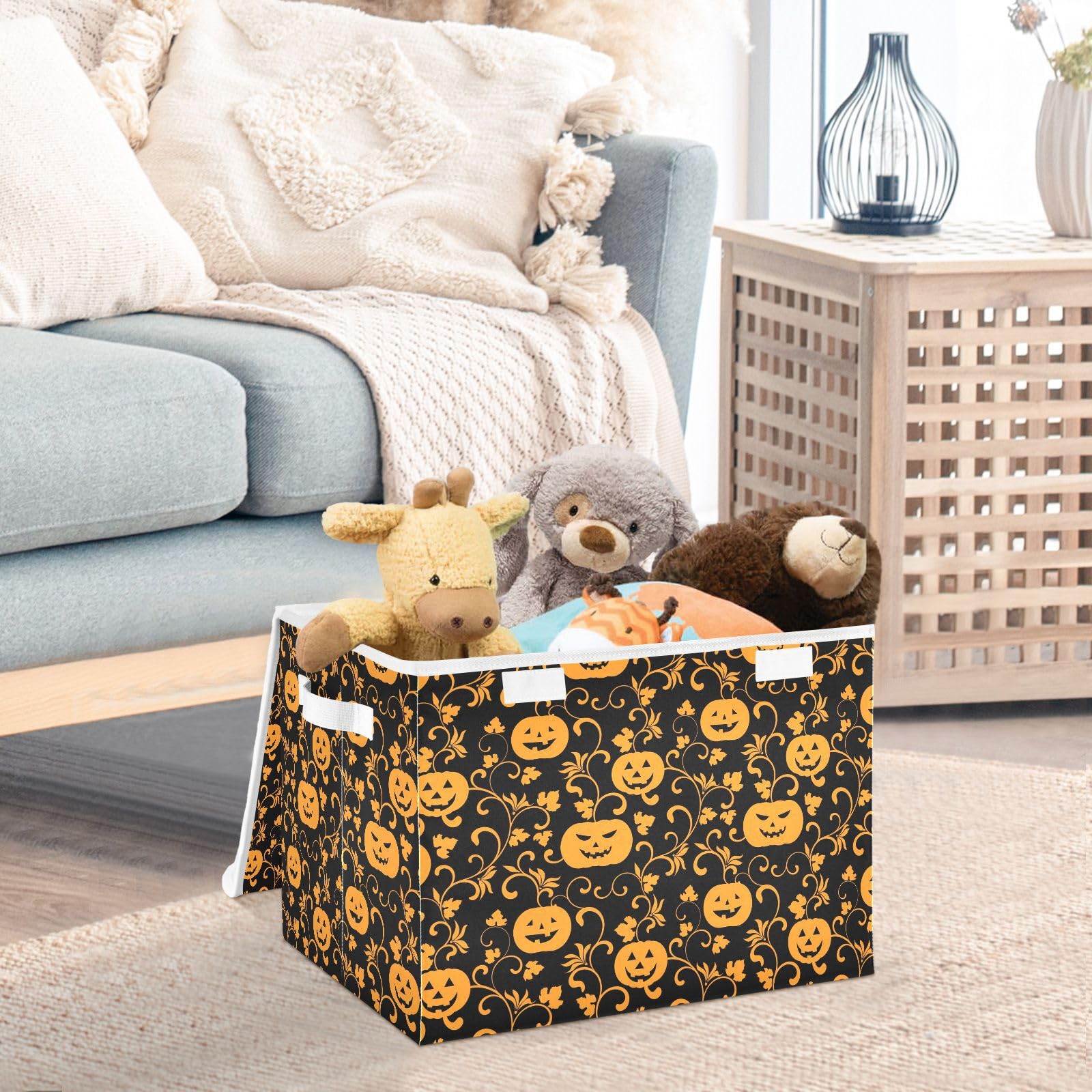 Krafig Foldable Storage Box Large Cube Organizer Bins Halloween Pumpkins Containers Baskets with Lids Handles for Closet Organization, Shelves, Clothes, Toys