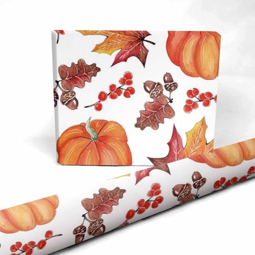 InterestPrint Thanksgiving Orange Pumpkins Gift Wrapping Paper Roll for Christmas Decorations Them Party Decor, DIY 1 Piece