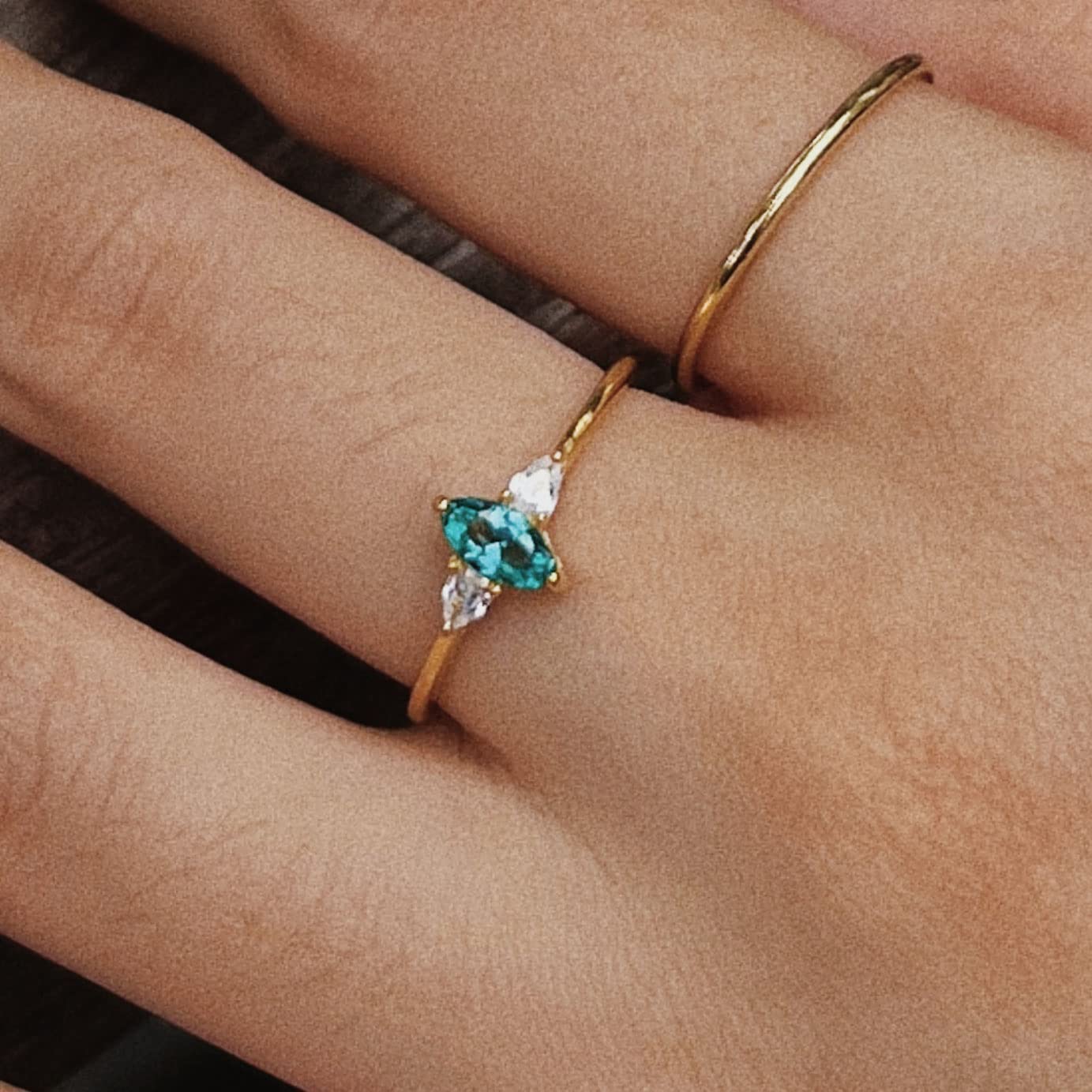 Michooyel 18K Gold Plated Dainty Emerald Rings Marquise Cut Diamond Sterling Silver Rings Cute Rings For Women
