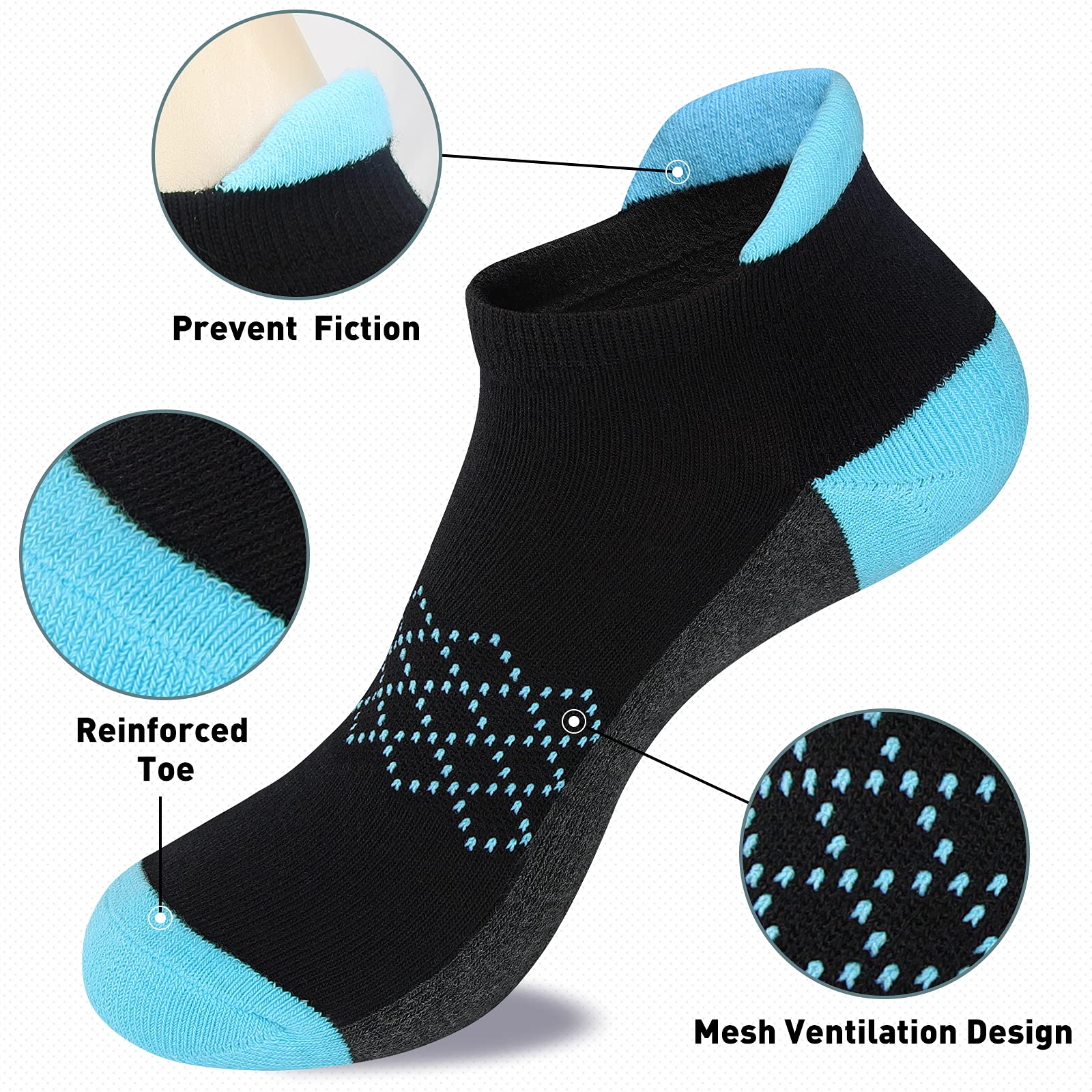 JATEN Men's Athletic Running Socks Ankle,Cushioned Mens Socks Breathable,3/6 Pairs Moisture Wicking Socks Low Cut