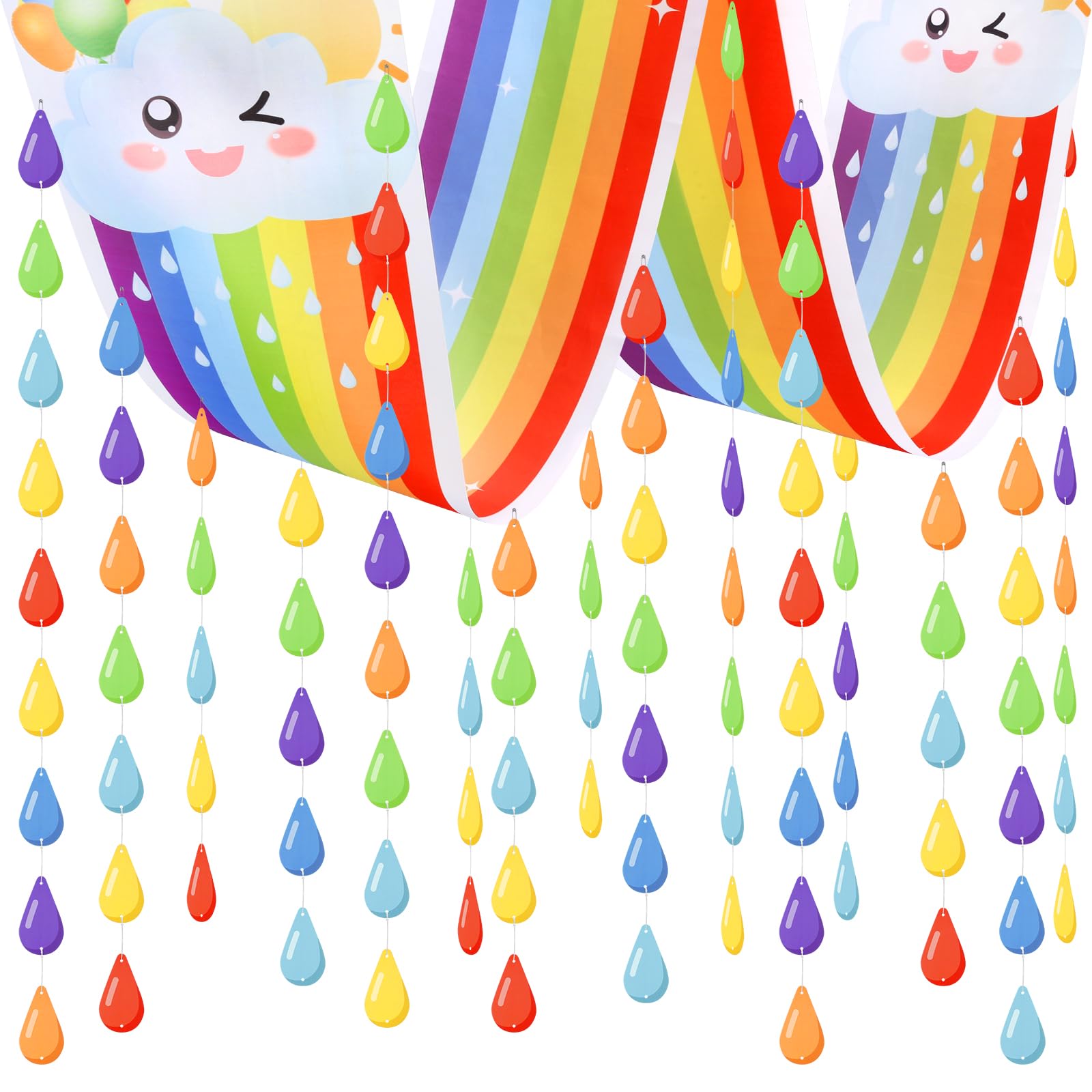 RGISHOP Rainbow Ceiling Decorations 8.8ft Cloud Rainbow Ceiling Banner Hanging Colorful Raindrop Rainbow Garland Bunting for Rainbow Birthday Party Classroom Baby Shower