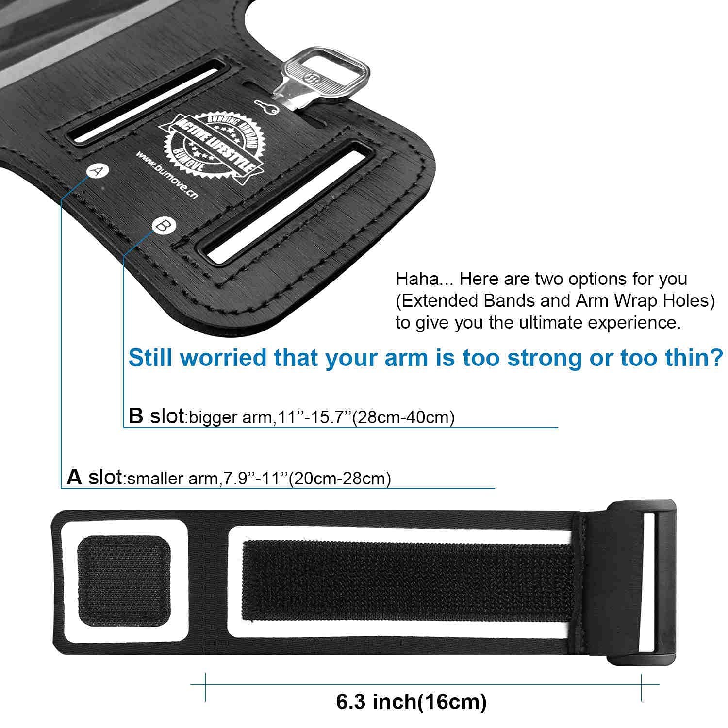 iPhone 15 Pro, 14 Pro, 15, 14 Armband, BUMOVE Gym Running Workouts Sports Phone Arm Band for iPhone 15 14 13 12 11 Pro with Card Holder (Black)