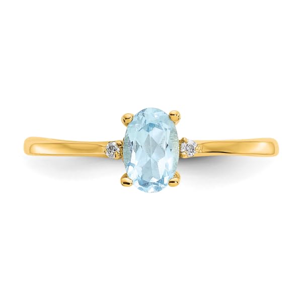 IceCarats 10K Yellow Gold Diamond Blue Aquamarine March Birthstone Ring size 6