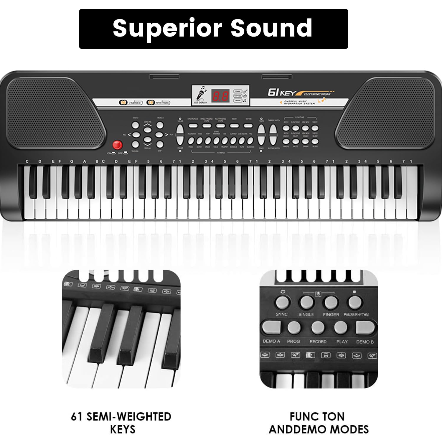 iMeshbean 61 Key Music Electronic Keyboard Electric Digital Piano Organ w/Stand Optional (Pink keyboard with stand)
