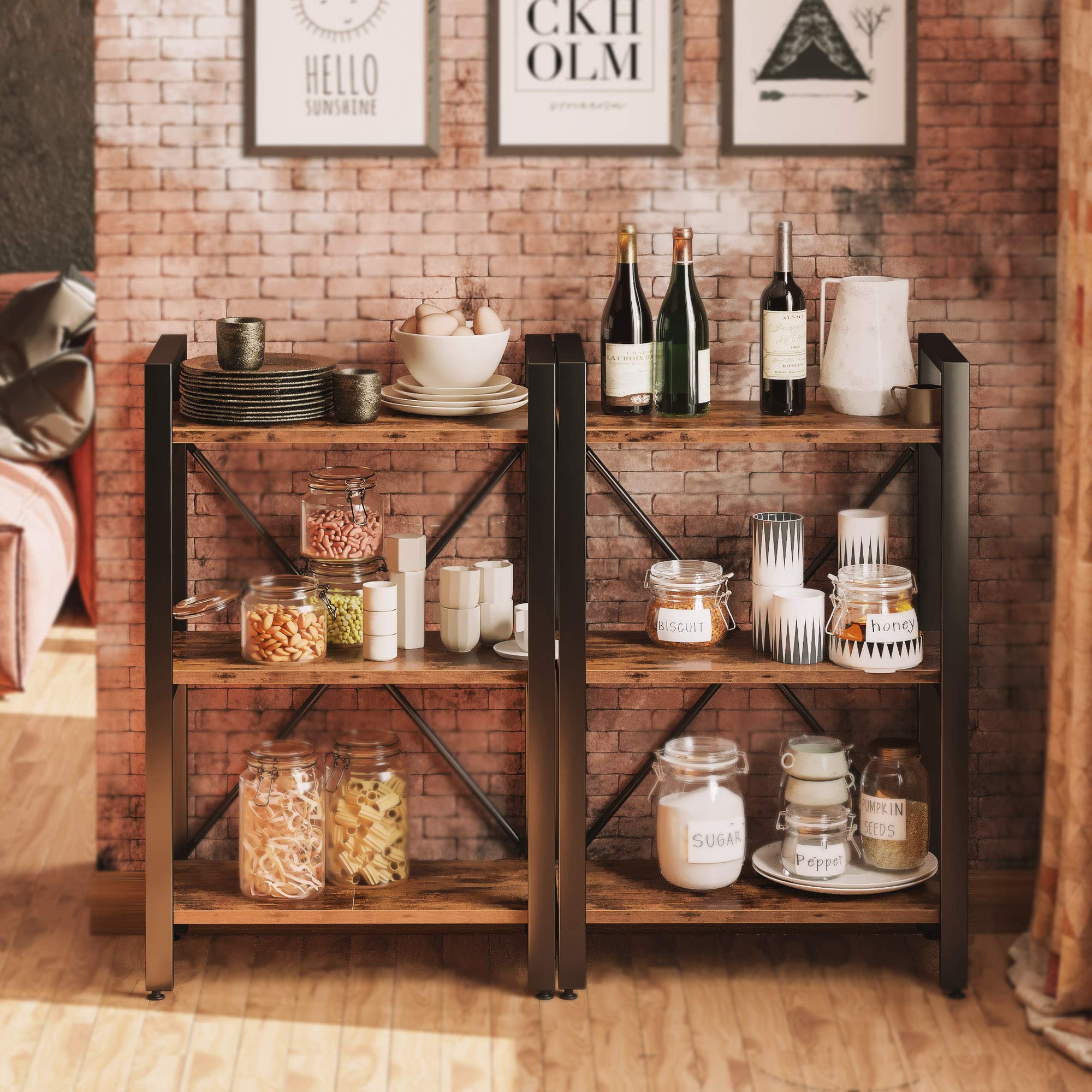 IRONCK Bookshelf Industrial Bookcase Home Decor, Wood Look Accent Furniture Metal Frame