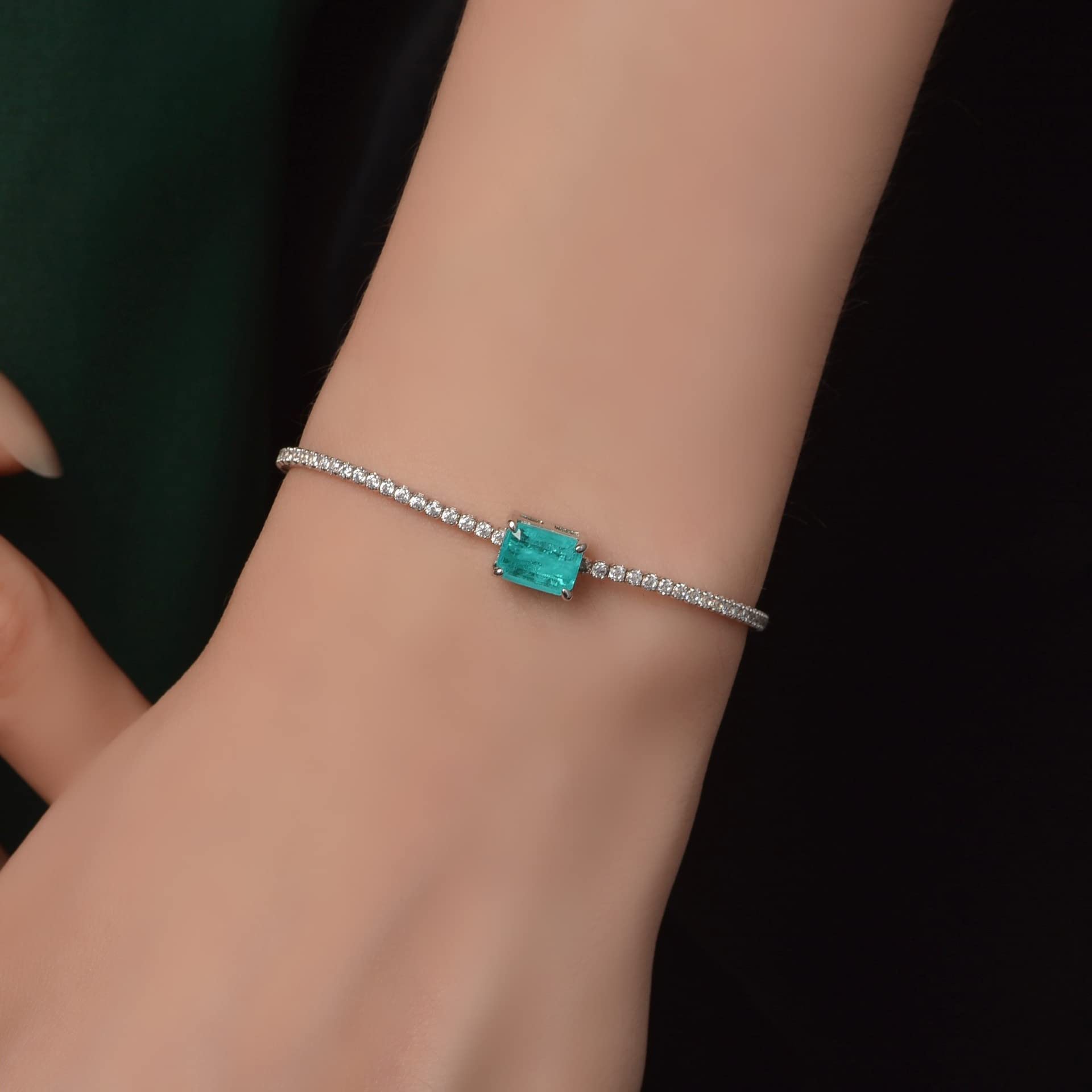 Michooyel S925 Paraiba Bracelet Cubic Zirconia Sterling Silver Charm Link Bracelet for Women