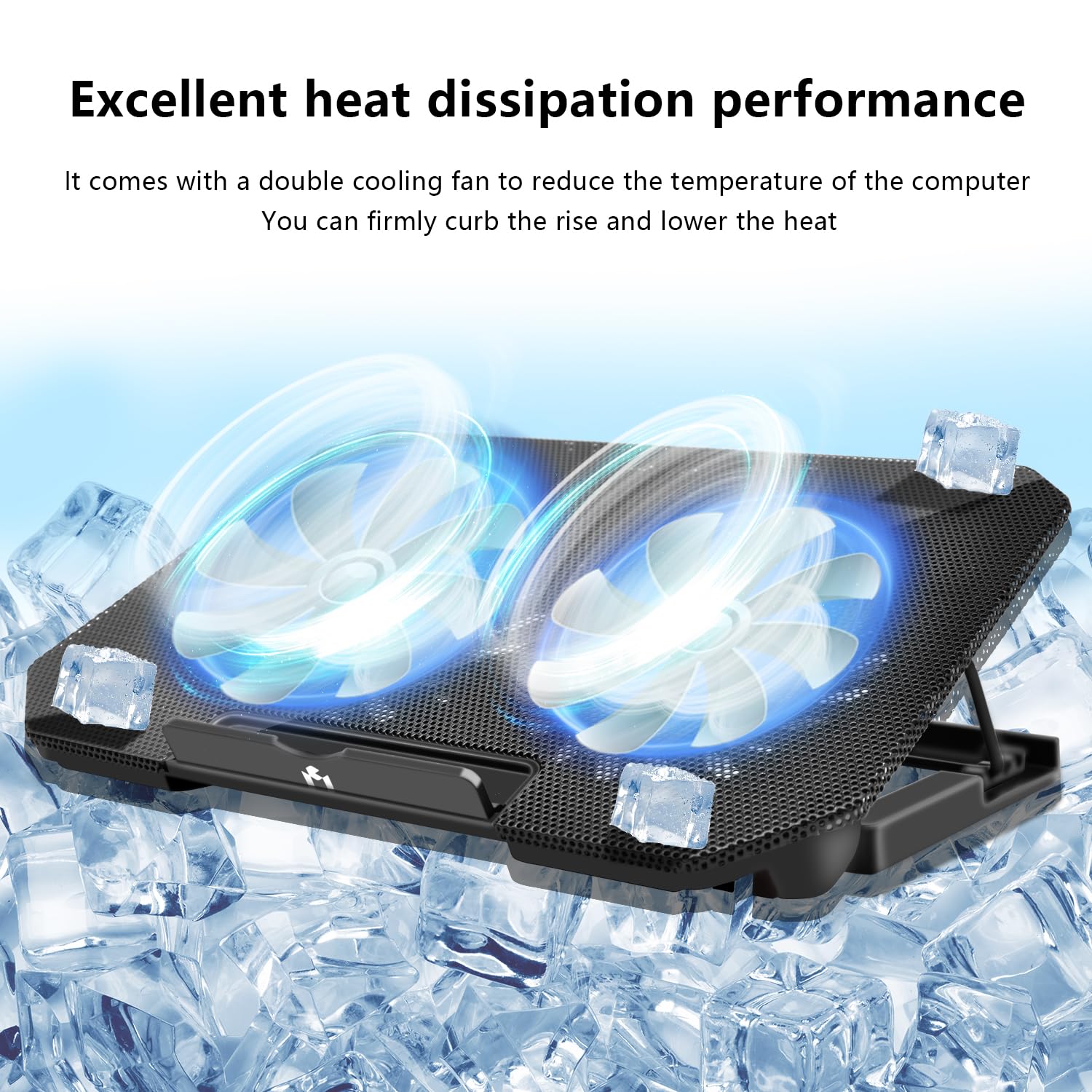 Laptop Cooling Pad, Cooler Pad Chill Mat 2 Quiet Fans LED Lights and 2 USB Ports 5 Height & with Adjustable Speed Mounts Metal Mesh Design, for 9"-17" Laptops(Black)