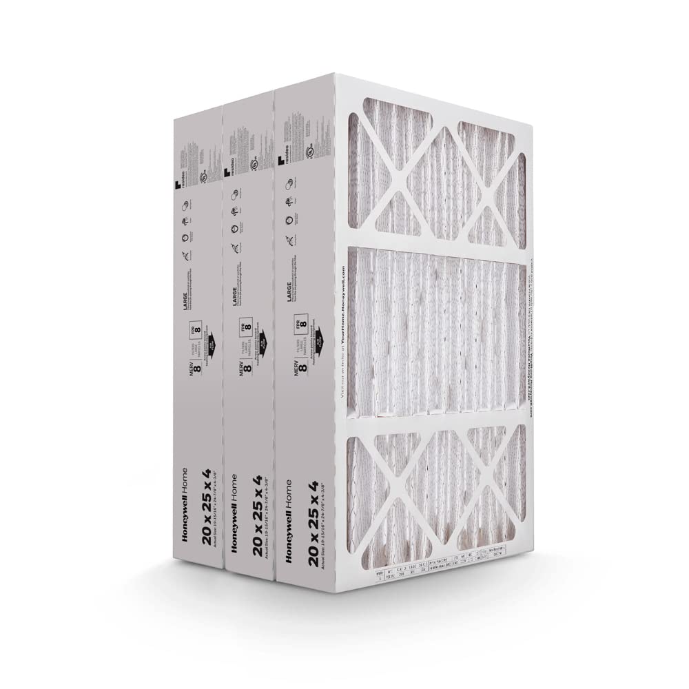 Honeywell Home 20x25x4 MERV 8, AC Furnace Air Filter, 3 PACK (CF100A1025-3PKAM) (Actual Dimensions: 19.94 x 24.87 x 4.38 in.)