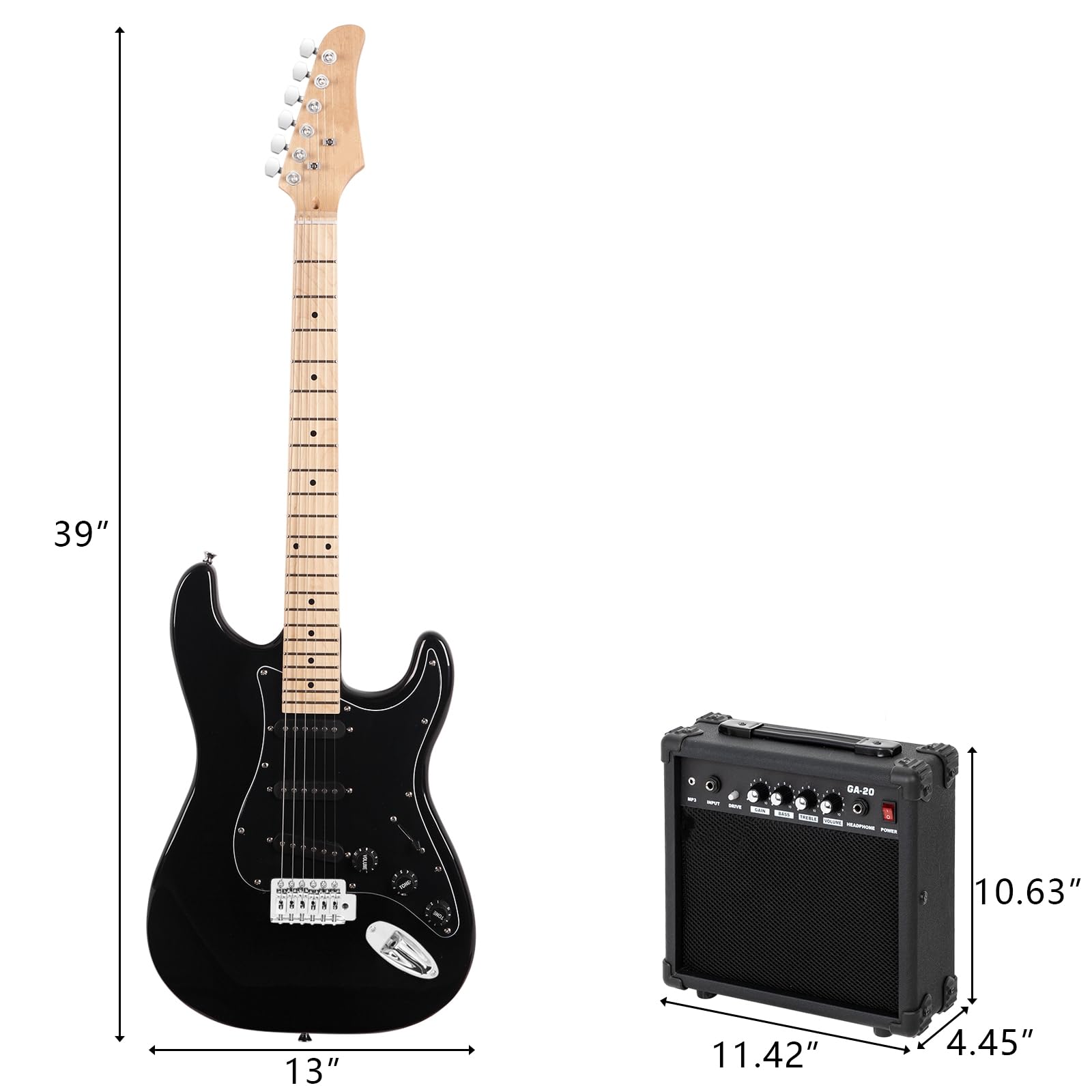 Ktaxon 39 Inch Electric Guitar Kit, Full-Size Beginner Solid Body SSS Pickups Guitar Kit with Gig Bag, 20W Amplifier, Strap, Tremolo Bar, & Cable