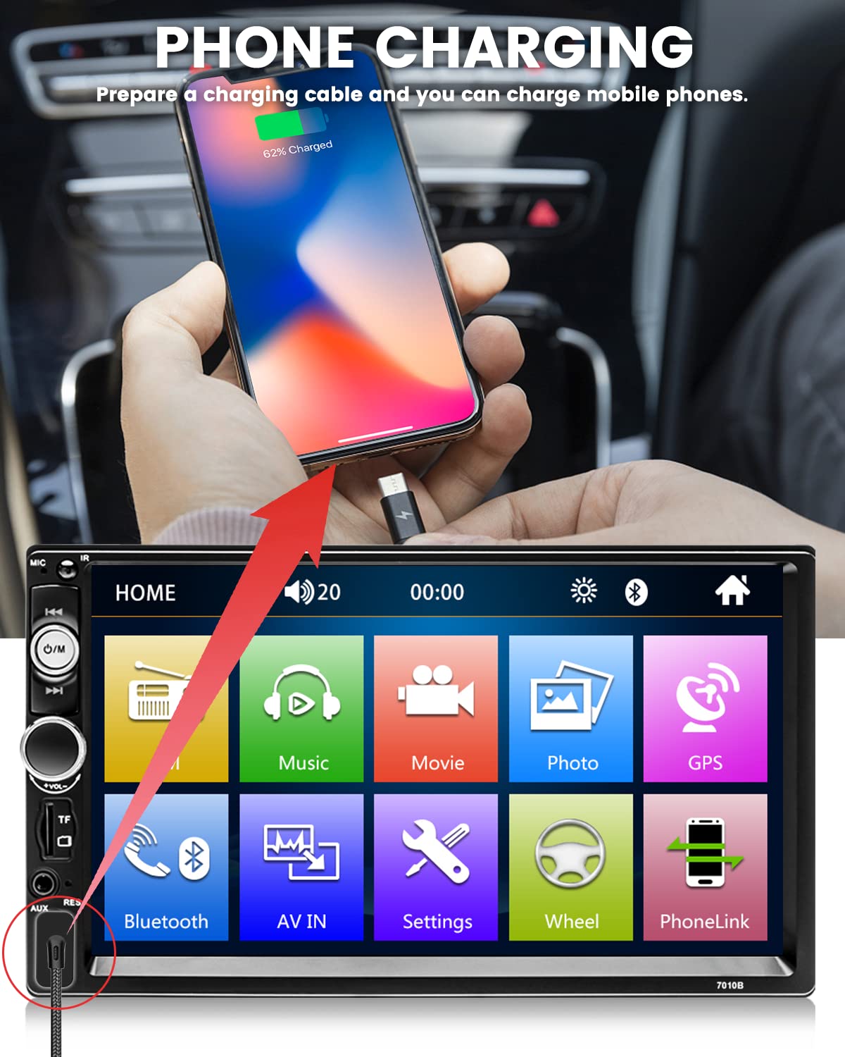 Hikity Double Din Car Stereo Radio with Backup Camera 7 Inch Touch Screen Car Radio Support Mirror Link Bluetooth Handsfree FM Audio Receiver Wireless Remote Control Steering Wheel Control