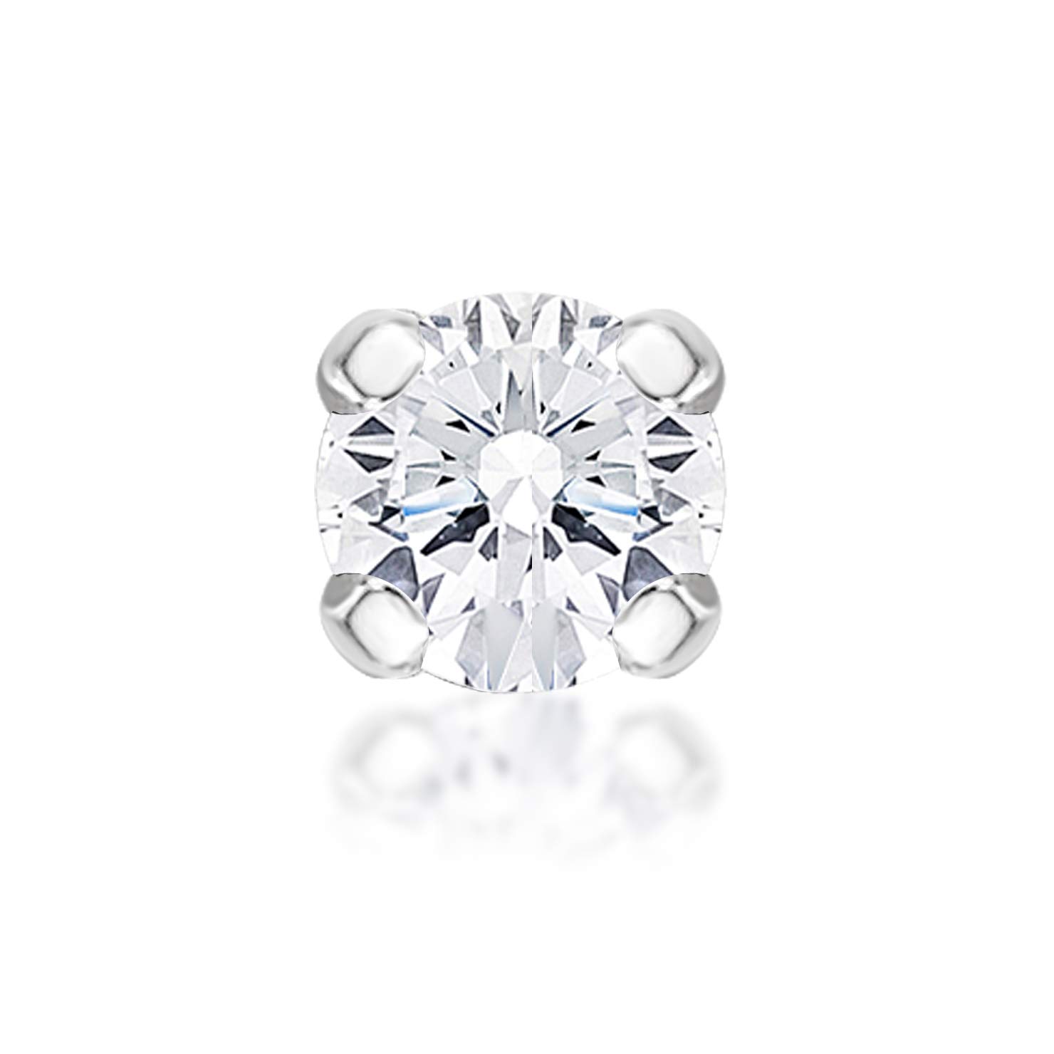 Lavari Jewelers 20 Gauge 0.02 Carat Lab Grown Diamond Straight Bone Nose Ring in 14k White Gold (D-E, I2-I3, cttw) 1.7 mm