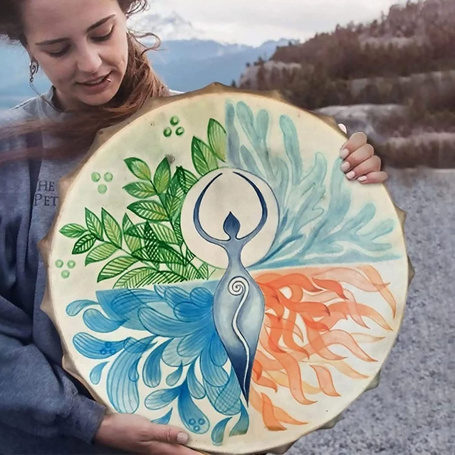 lidon Vegan Goddess Drum Gaia 4 Elements Schamanen Trommel Shamanic Drum World Tree Moon Drum Gift for Music Lovers