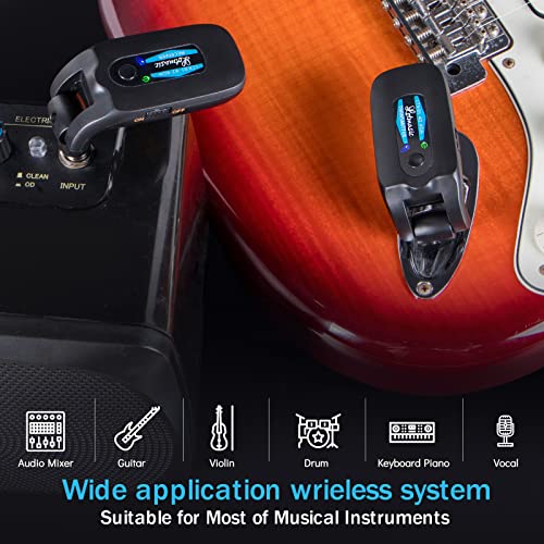 LOTMUSIC 2.4GHZ Wireless Guitar System, Rechargeable Digital Wireless Guitar Transmitter Receiver with 4 Channels and Over 10 Hours Long Battery Endurance for Electric Guitar Bass