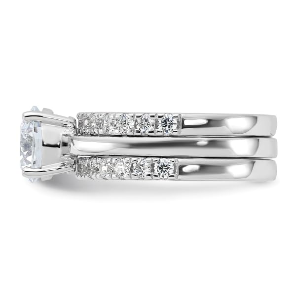 IceCarats 925 Sterling Silver 8mm Cubic Zirconia CZ Solitaire 2 Bands Set