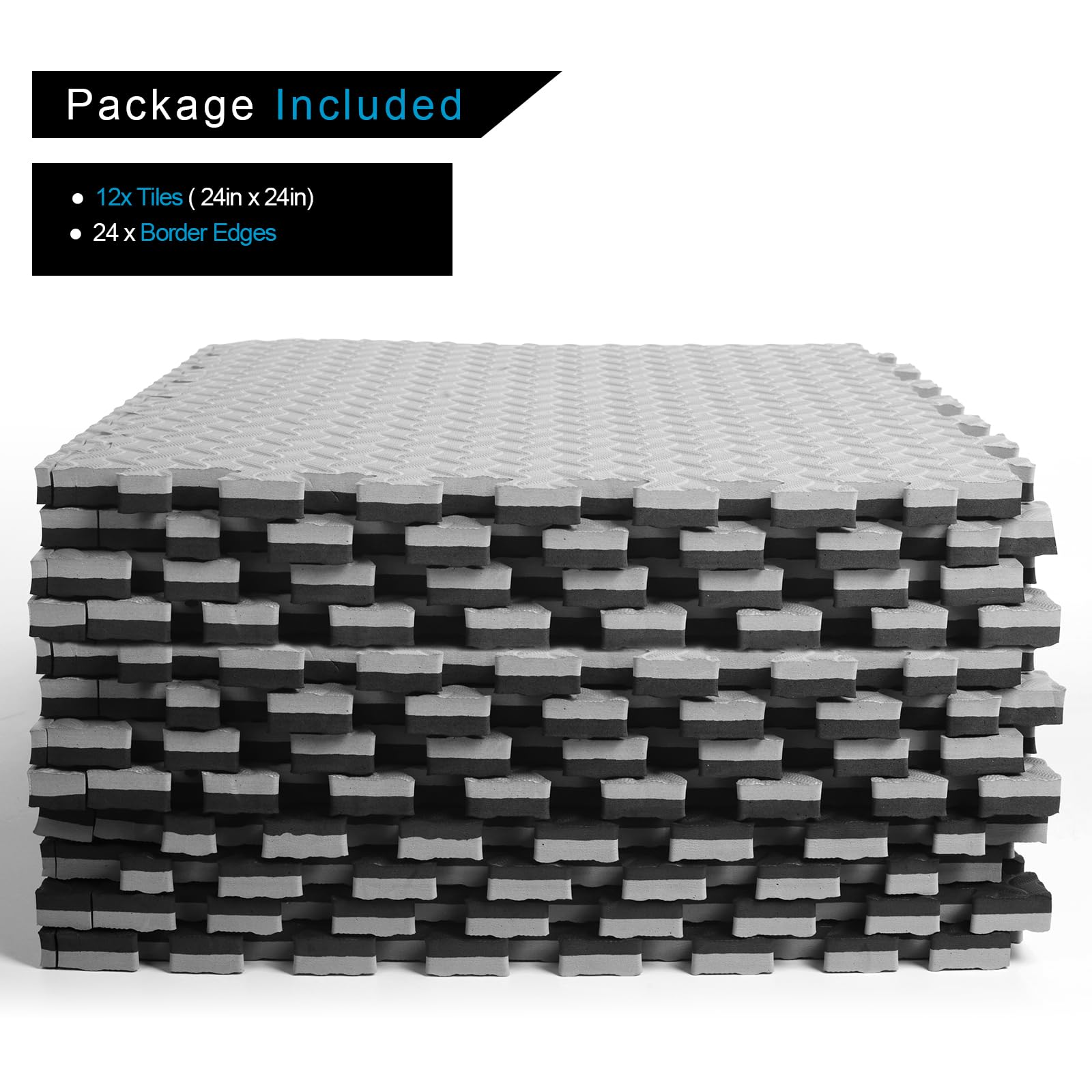 Holymus 1 in Thick 48 Sq Ft EVA Foam Exercise Gym Mats 12 Pcs - Interlocking Puzzle Floor Tiles for Home Gym Heavy Workout Equipment Flooring - 24 x 24in Tile, Black & Gray