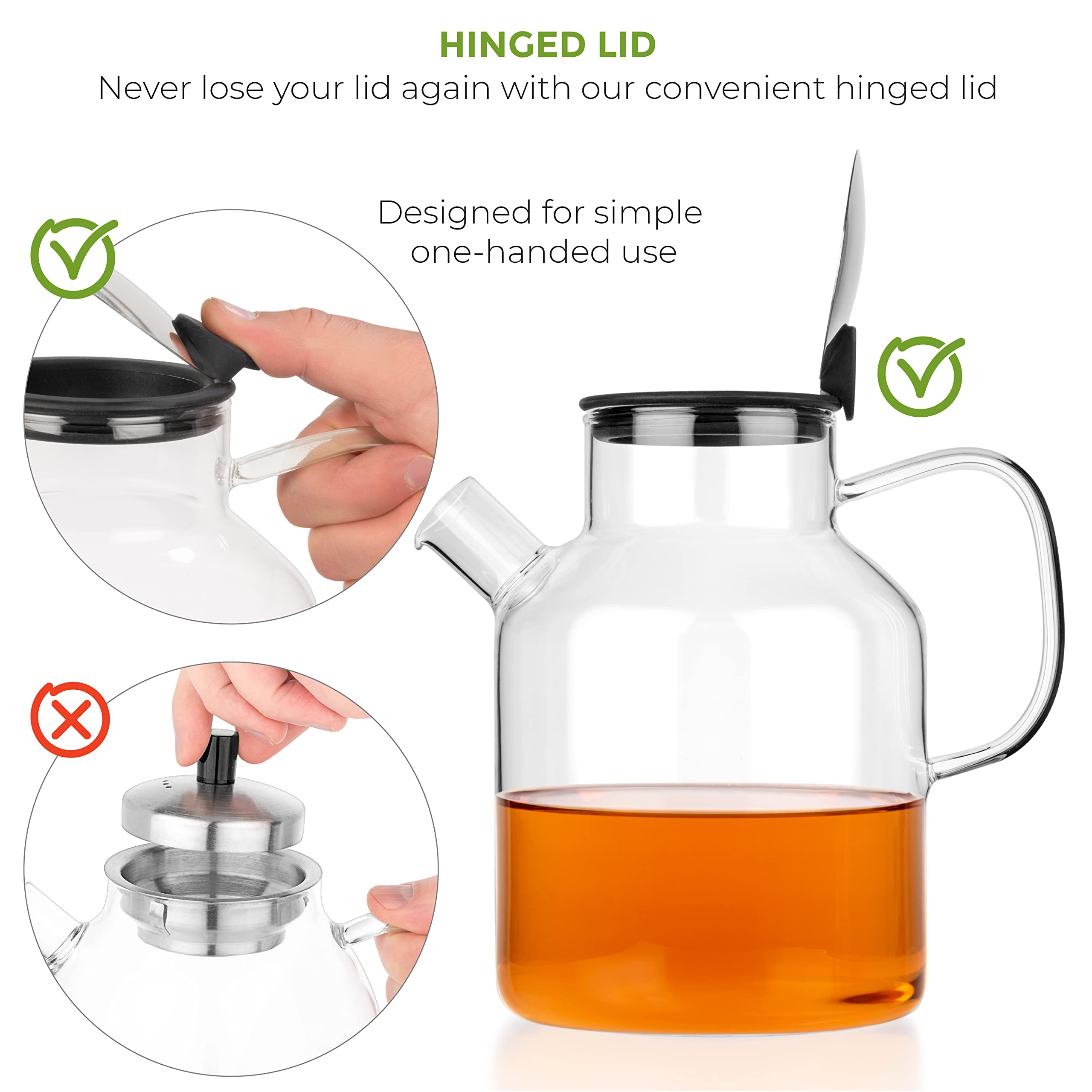 Tealyra - Large Glass Stove-top Kettle 74-ounce - Teapot - Heat Resistant Borosilicate - Pitcher - Carafe - For Tea Juice Water - Hot or Iced - 2200ml
