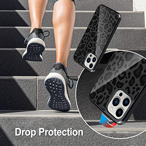 TEAUGHT Compatible with iPhone 13 Pro Case (2021) 6.1 inch, Cute Pattern Black Leopard + Screen Protector Tire Shockproof Cover, Designed for iPhone 13 Pro Case for Girls Women