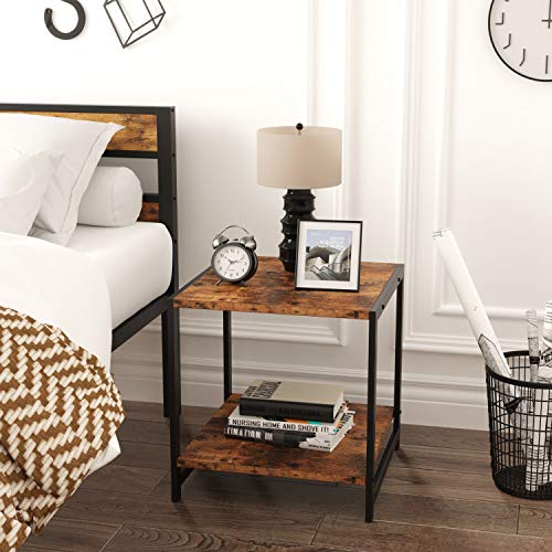 IRONCK Side Tables Living Room, Night Stand End Table with Storage Shelf, Wood Look Accent Industrial Home Furniture, P2 Grade MDF Board with Frame, Retro Brown